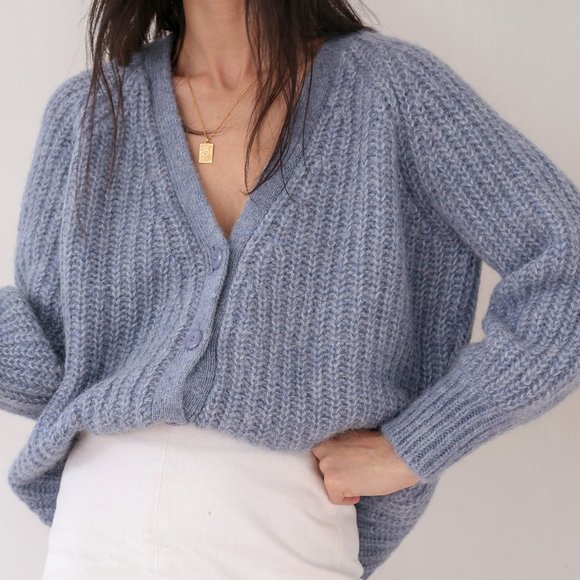 Sezane | Sweaters | Sezane Basile Knit Cardigan Vintage Blue | Poshmark